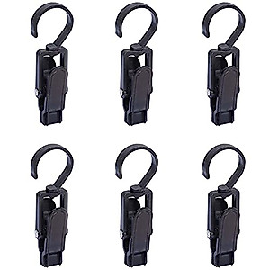 6 Pieces Laundry Hooks Clips Clothes Pins Rotating Laundry Hook Hanging Clips Plastic Fabric Chips Hanging Curtain Clips Tent Tarp Clips for Home Office Workshop Travel Outdoor Camp, Black