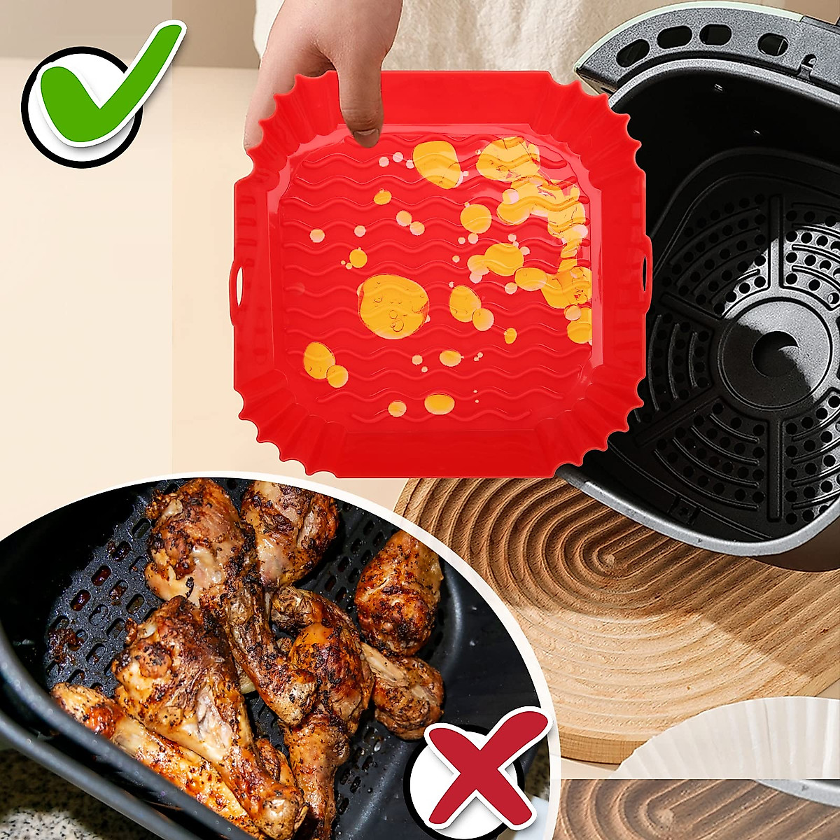 2 Pack Square Air Fryer Silicone Liners Pot for 4 to 7 QT, Anglecai 8 Inch Air Fryer Silicone Bowl Basket, Reusable Air Fryer Silicone Inserts Washable Air Fryer Baking Tray for Air Feyer Oven