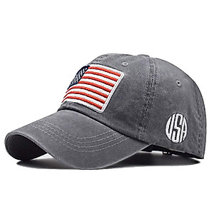 Mealah Men's American-Flag Baseball-Cap Embroidery - Washed Adjustable USA Dad Hat for Women Grey