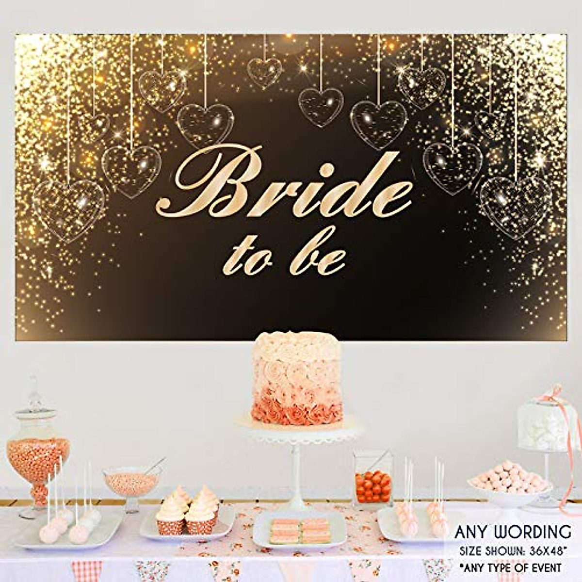 Belrew Durable Bride to Be Backdrop Banner, Bridal Shower, Engagement, Bachelorette Party Backdrop, Wedding Party Background Decoration - Gold 6ft x 3ft