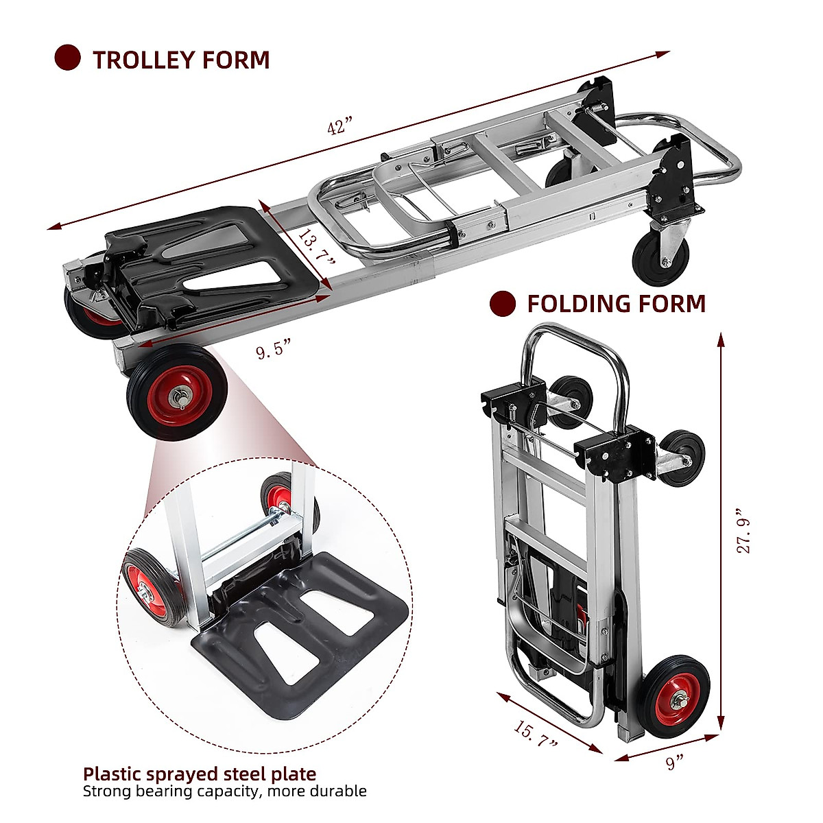 Aluminium Hand Truck Dolly Heavy Duty 440lbs Capacity, Stuffygreenus 2 in 1 Convertible Folding Hand Truck with Pneumatic Wheels and Telescoping Handles,Portable Dolly Cart with Bungee Cords