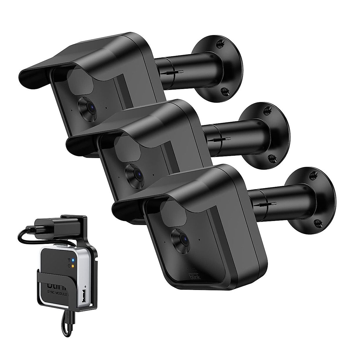 Ayotu Metal Wall Mount for Blink Outdoor 3rd Gen/XT2/XT, Weatherproof Protective Housing and 360 Degree Adjustable Metal Mount with Sync Module 2 Outlet Mount (Camera Not Included, Black)