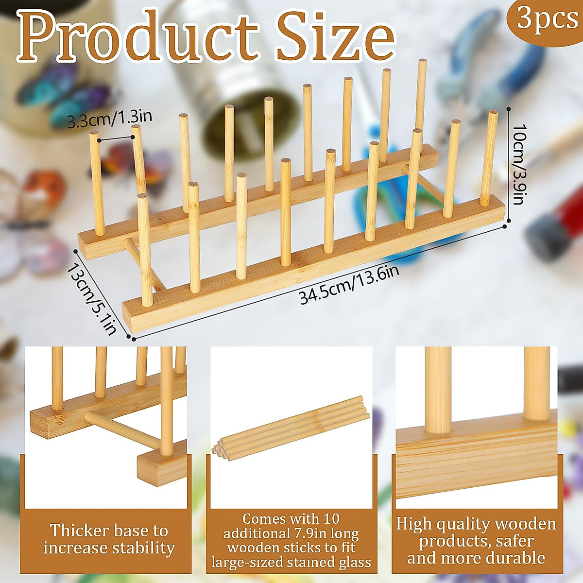 Youdaju 3Pack Stained Glass Organizer Bamboo Dish Plate Rack Wooden Dish Plate Stand Stained Glass Holder Space Saving Bamboo Drying Rack Baby Bottle Drying Rack, 8 Slots Organizer