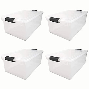 HOMZ Multipurpose 66 Quart Clear Storage Container Tote Bins with Secure Latching Lids for Home or Office Organization (4 Pack)