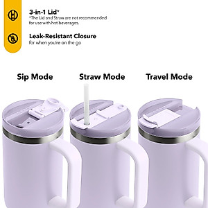 RTIC 40 oz Road Trip Tumbler Double-Walled Insulated Stainless Steel Portable Travel Coffee Mug Cup with Lid, Handle and Straw, Dusty Lilac