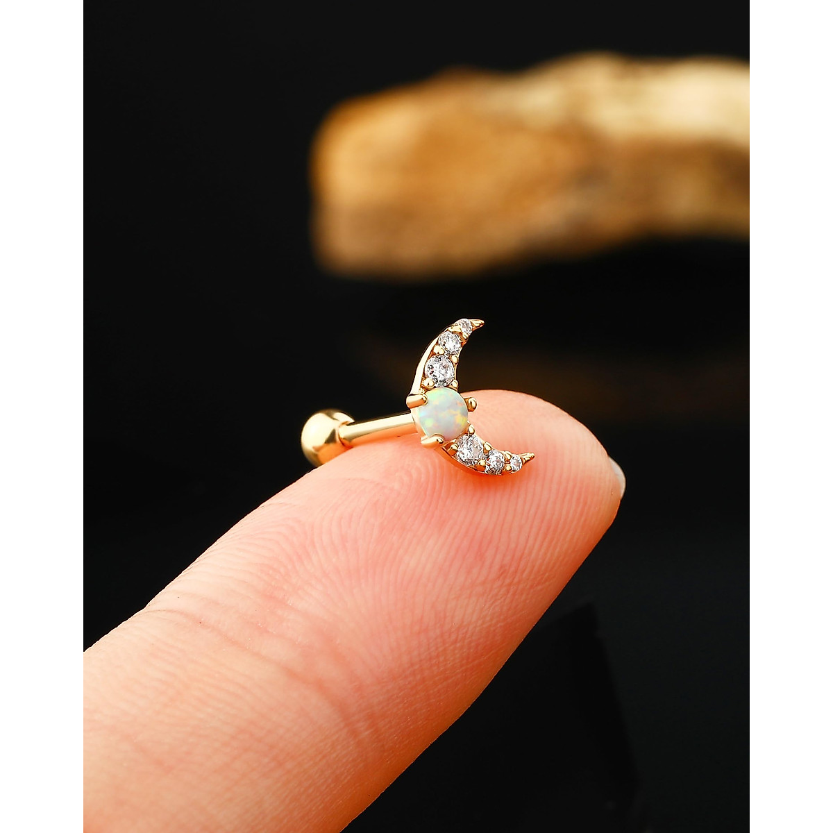 Jewseen 14K Gold Cartilage Earrings 16g Tragus Earring Moon Helix Rings Star Conch Piercing Lightning Cartilage Stud Body Jewelry