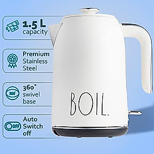 Rae Dunn Electric Water Kettle - Stainless Steel Coffee Maker, 1.7 Liter Tea Kettle, Electric Hot Water Kettle with Automatic Shut Off Boil-Dry Protection, 1500 Watt Boiling Power (Cream)