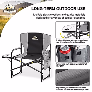 Colegence Oversized Director Camping Chair,600 LBS Heavy Duty Folding Chair,24"Cozy Outdoor Chair,With Cup Holder and Adjustable Table Folding Chair for Outside Beach,Lawn,Fishing,Camping,Patio,Makeup