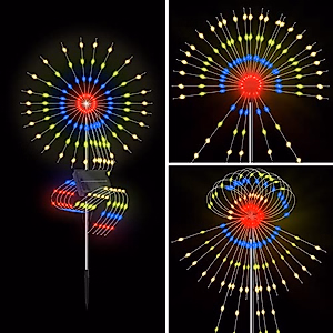 Skcoipsra 2 Pack Solar Garden Lights, 400LEDs Solar Fireworks Lights with 8 Lighting Modes and Remote Control, Waterproof Solar Starburst String Lights for Walkway, Garden, Patio, Multi-Colored