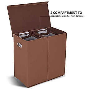 Giantex Double Laundry Hamper Clothes Organizer W/Magnetic Lid & Removable Liners Bags Built-in Handles, Separate Compartments and Easy Transport for Bathroom Bedroom Utility Room (Coffee)