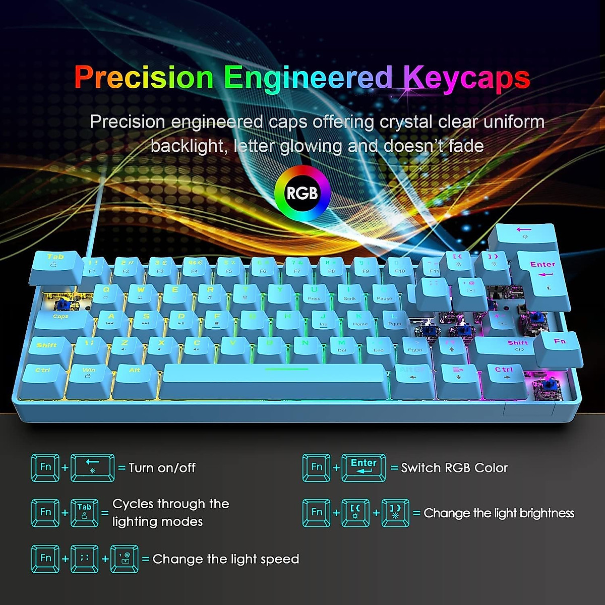 SELORSS ZIYOULANG T60 60% Compact Mechanical Gaming Keyboard RGB Chroma Type C Ergonomic Mini Keyboard UK Layout 12000DPI Gaming Mouse Honeycomb Shell for PC/PS4/PS5/Xbox(Red Switch)