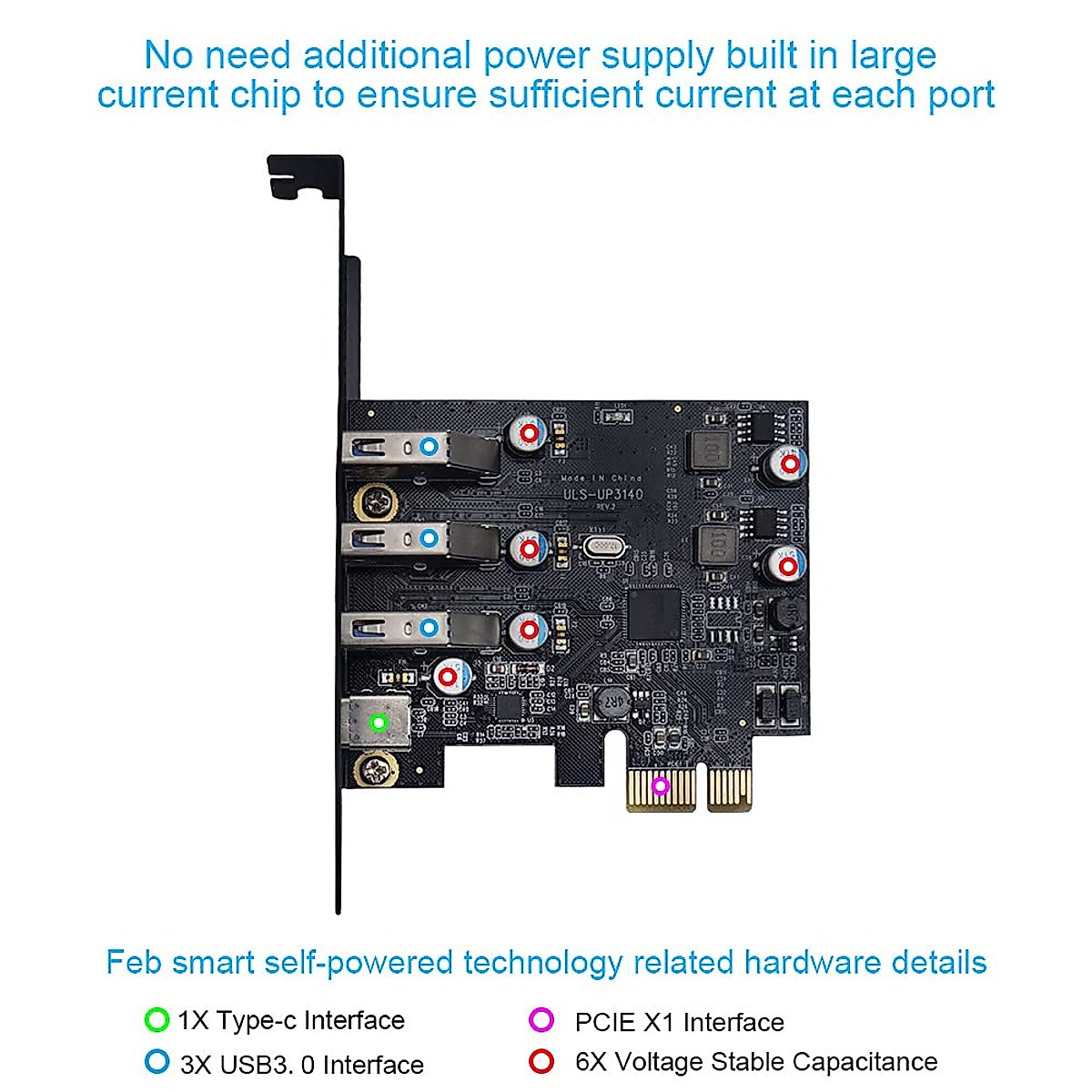 PCI-E to USB 3.0 4 Ports(1 X USB-C - 3 X USB-A) Expansion Card, PCI Express USB Add in Expansion Card, Internal USB3 Hub for Desktop PC Host Card Support Windows 10/8/7/XP and MAC OS 10.8.2 Above