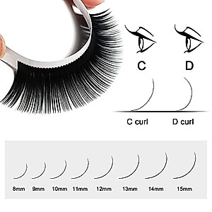 QUEWEL,Eyelash Extension Supplies 0.15 D Curl Mix-8-14mm Classic Individual Lash ExtensionsOptinal 0.03/0.05/0.07/0.10/0.15/0.20 C/D Single 8-25mm Mix 8-14mm 15-20mm 20-25mm(0.15 D MIX-8-14mm)