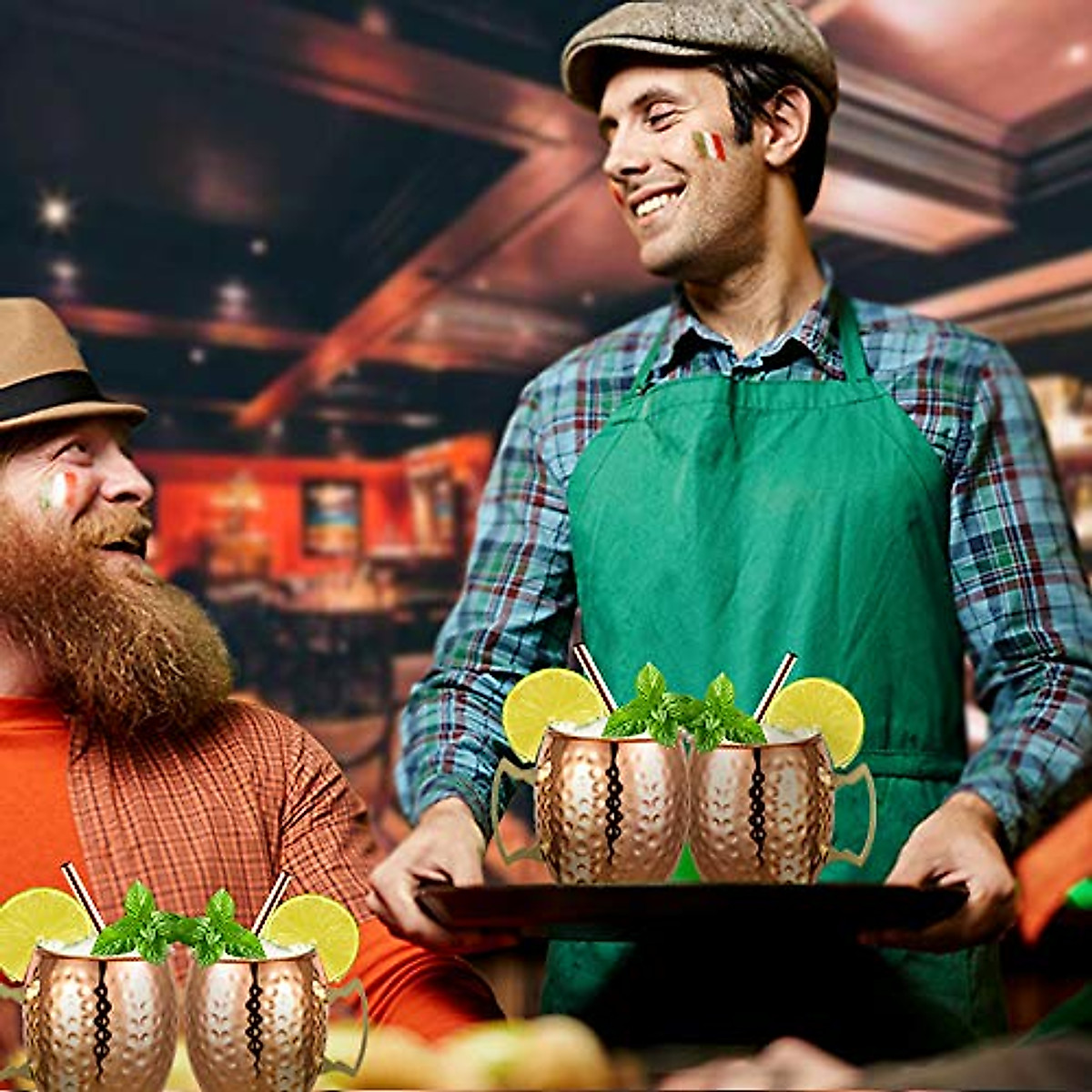 Moscow Mule Copper Mugs- Set of 4 Copper Plated Stainless Steel Mug 18oz, for Chilled Drinks (4 pcs)