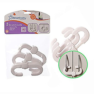Dreambaby Secure -A-Lock - Child Proof Sliding Safety Locks - Suitable for Mushroom Knobs & D-Shaped Cabinet Door Handles - White - Model ‎L712