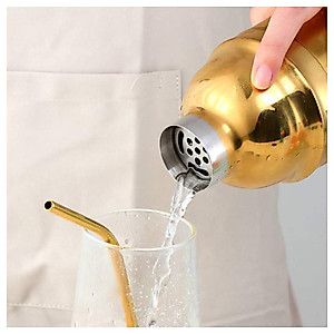 25oz Stainless Steel Cocktail Shaker Color Me Martini Shaker with Built-in Strainer and Double Measuring Jigger Drink Shaker Bar Tools Bartender Kit for Home Bar or Commercial Use(2 Piece)(Gold)