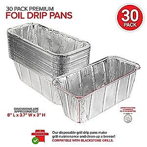 Stock Your Home Foil Grill Drip Pan (30 Pack) Compatible with Blackstone's 28”, 30”, & 36” BBQ Griddle + 17” & 22” Tabletop Range- Disposable Aluminum Oil Catcher Tray, Blackstone Grease Cup Liners