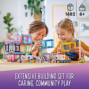 LEGO Friends Main Street Building, Heartlake City Café & Hair Salon 41704, Mini Dolls House with Toy Shops, Modular Building Set, Pretend Play Hair Salon Gift for 8 Plus Year Old Kids, Girls and Boys