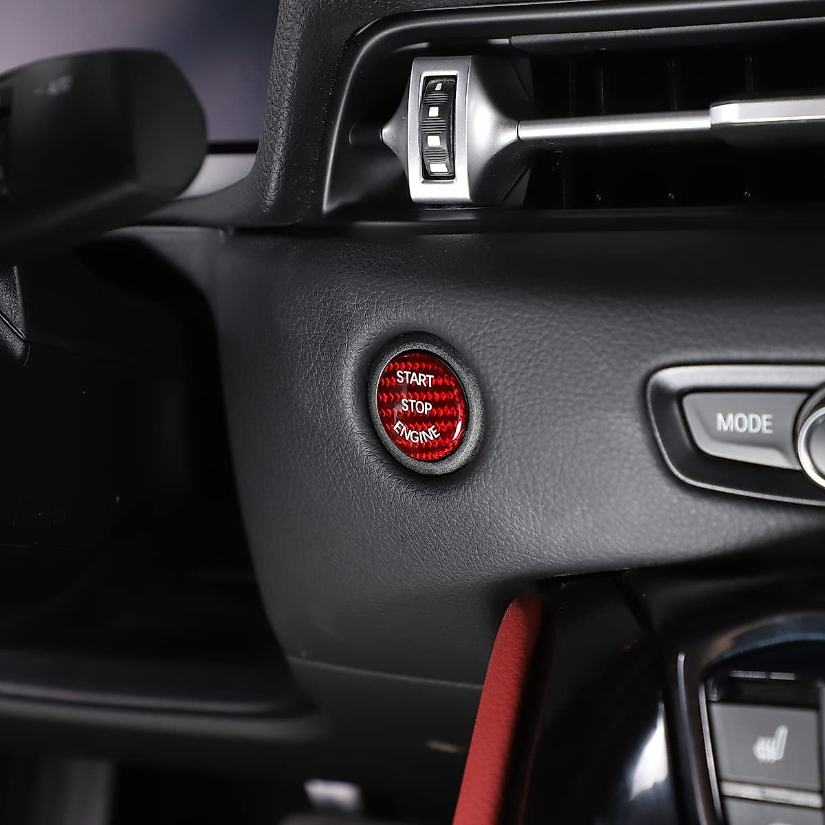 car one-Key Ignition Start Real Carbon Fiber Patch Decoration for Toyota Supra GR A90 A91 MK5 2020-2022 Car Accessories (Red Carbon Fiber)