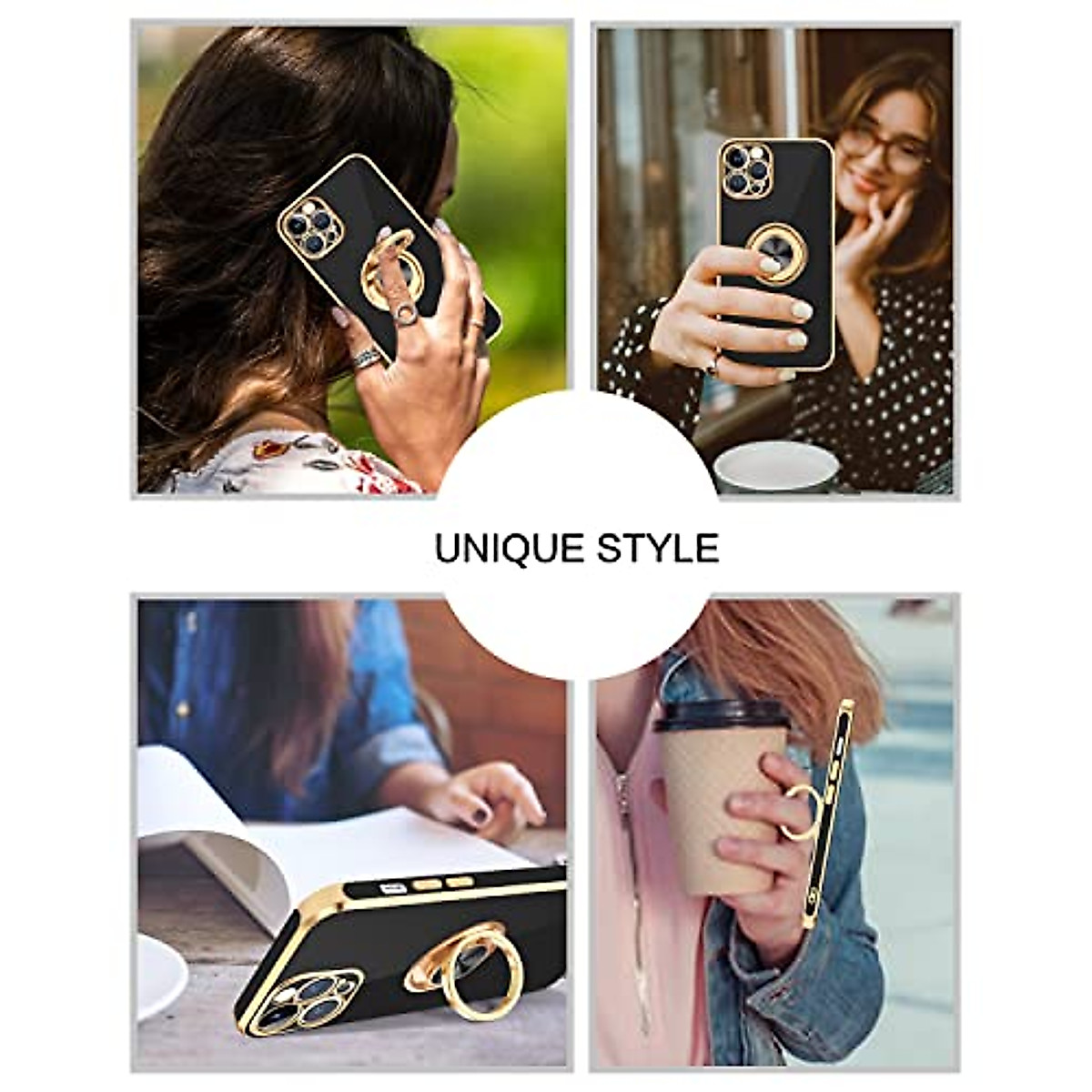 BENTOBEN iPhone 12 Pro Case with 360° Ring Holder, Shockproof Slim Kickstand Magnetic Support Car Mount Women Men Non-Slip Protective Phone Case for iPhone 12 Pro 6.1", Black/Gold