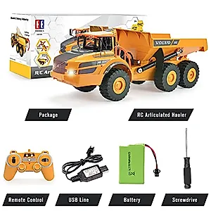 DOUBLE E Volvo RC Dump Truck Toy for Kids, Articulated Hauler, Remote Control Construction Toys Vehicles with Lights, Birthday Gifts Ideas for Boys Age 6 7 8 9 10 Year Old and up