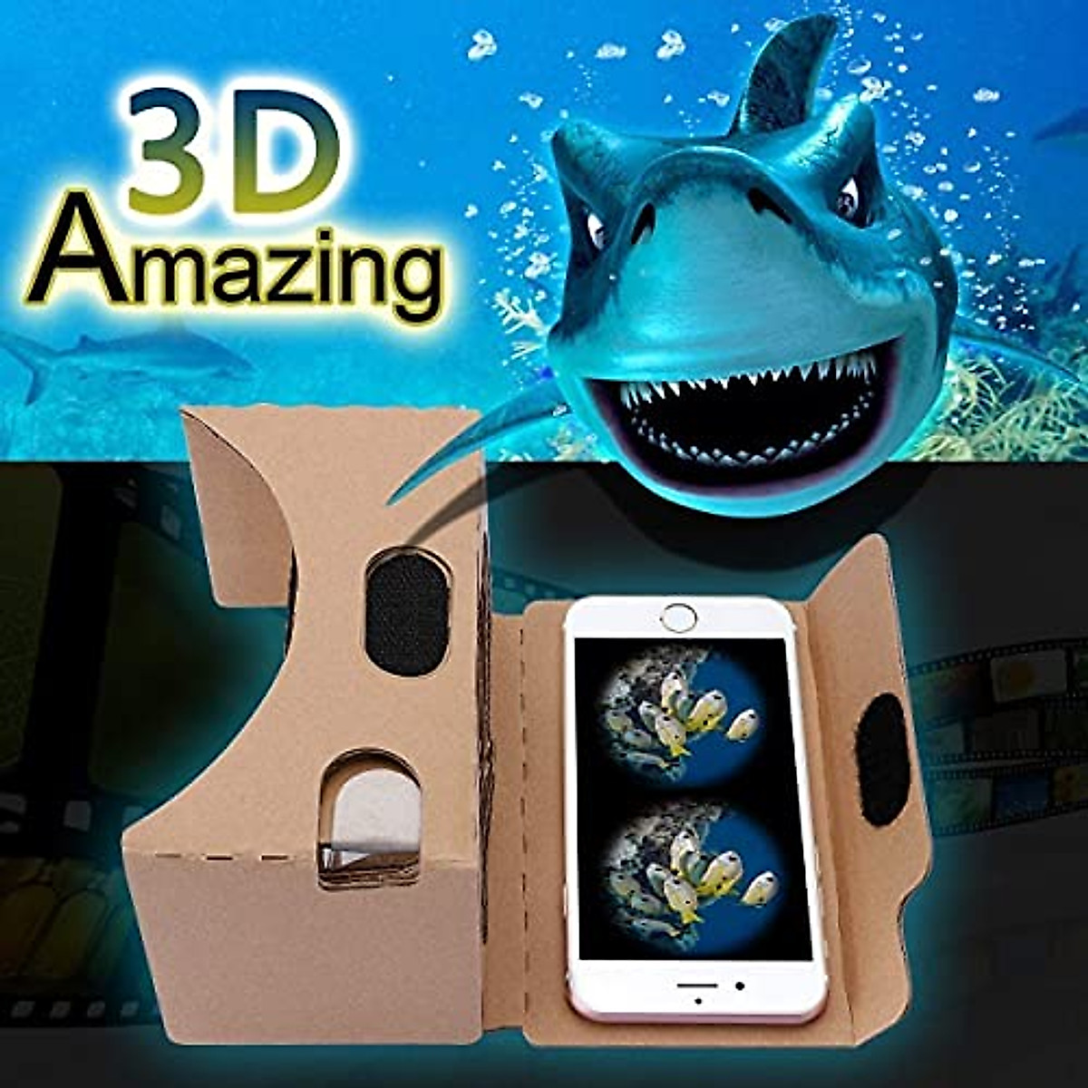 Google Cardboard,VR Headsets 3D Box Virtual Reality Glasses with Big Clear 3D Optical Lens and Comfortable Head Strap for All 3-6 Inch Smartphones (Yellow, 1 Pack)
