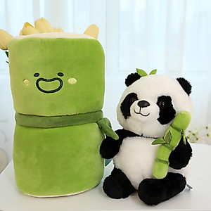 FEQOQO Panda Stuffed Animal Cute Panda with Bamboo Plush Doll Soft Panda Bear Plush Hugging Pillow for Kids Birthday Gifts