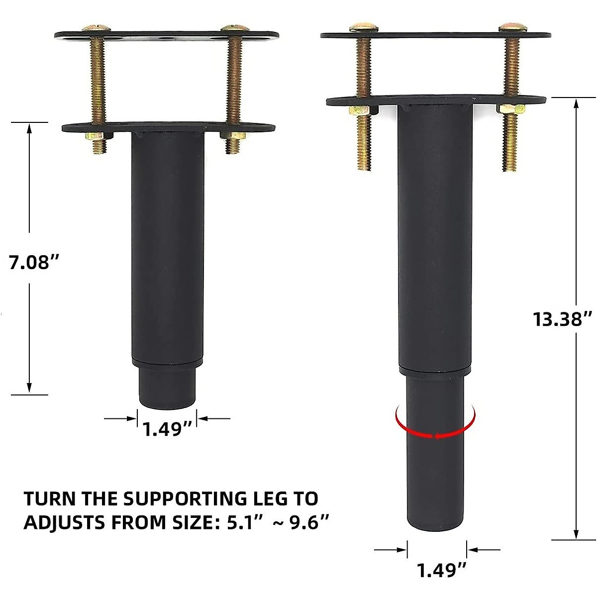 2Pcs Adjustable Height Center Support Leg for Bed Frame, Bed Frame Support Leg for Wooden Slats and Metal Bed Frame for Sofa Cabinet Replacement Parts (Height: 5.1 to 9.6 inch)