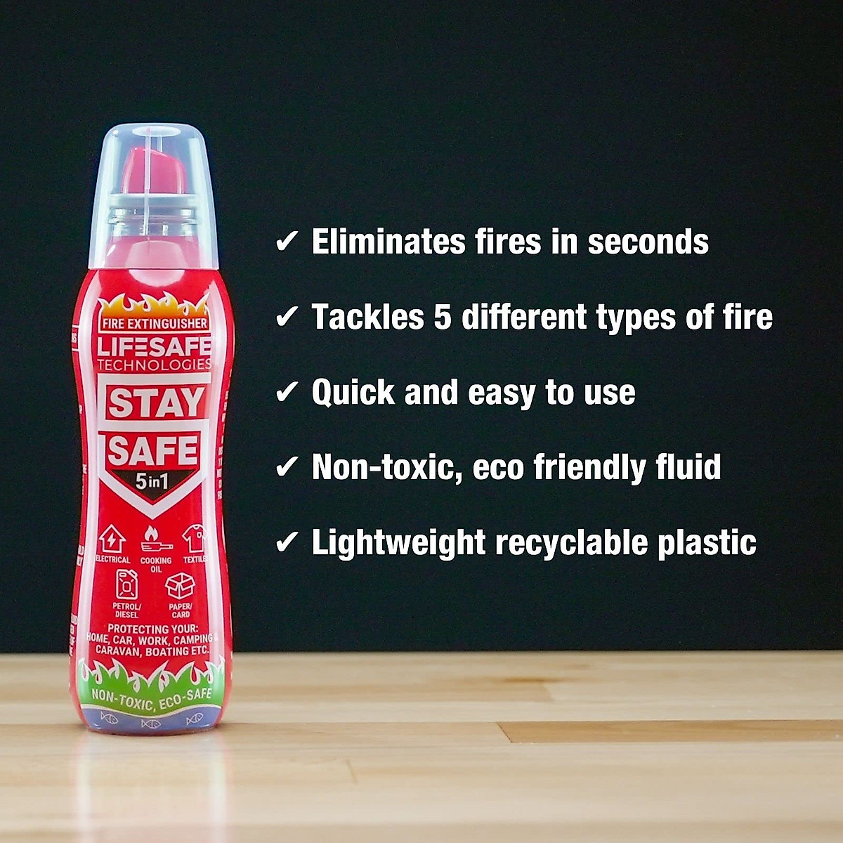 StaySafe 5-in-1 Fire Extinguisher | For Home, Kitchen, Car, Garage, Boat | The best small extinguisher that tackles 5 types of fire in seconds