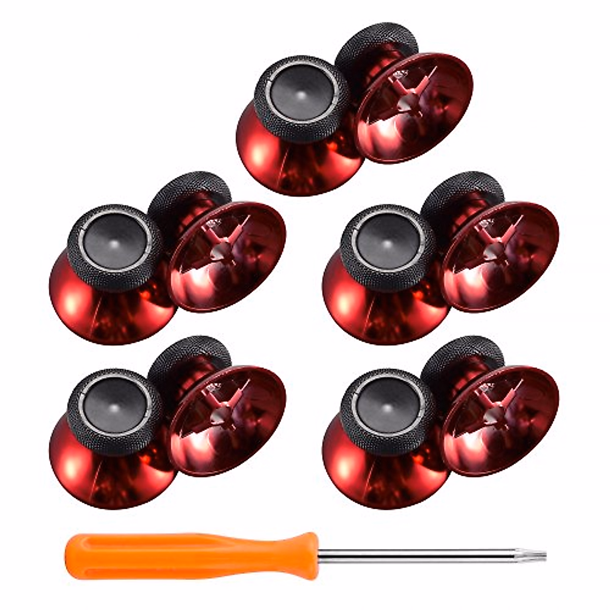 eXtremeRate 10 pcs Rubberized Chrome Red Thumbsticks Analog Sticks Buttons Replacement Parts for Xbox One Standard for Xbox One Elite for Xbox One S/X and for Xbox Series X & S Controller