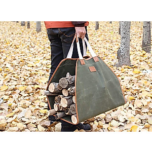 Canvas Log Carrier Bag,Waxed Durable Wood Tote,Fireplace Stove Accessories,Extra Large Firewood Holder with Handles for Camping