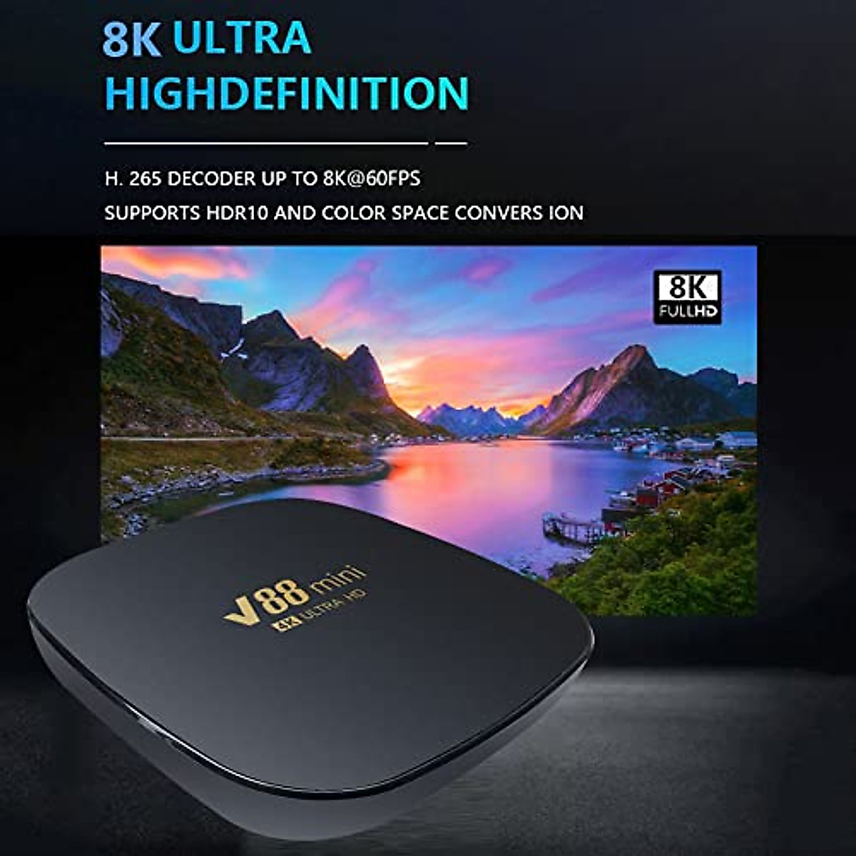 sanction 1 Set TV Box Mini Smart TV Box V88 TV Box Android 12 Allwinner H3 Quad Core 2.4G WiFi 8K Set Top Box 8GB+128GB Media Player US Plug