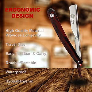 Krisp Beauty Professional Classic Straight Edge Barber Razor For Close Shaving - Salon Quality Manual Men's Beard Cut Throat Shavette With 10 Shaving Blades