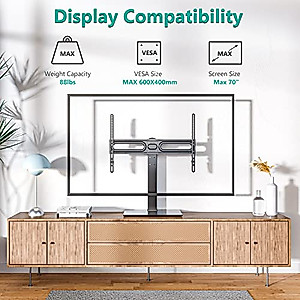 WALI Universal TV Stand, Table Top TV Stand for 37 to 70 inch LCD LED TVs, 9 Level Height Adjustable TV Mount with Tempered Glass Base, Holds up to 88lbs, Max Mounting Holes 600x400mm (TVDVD-5), Black