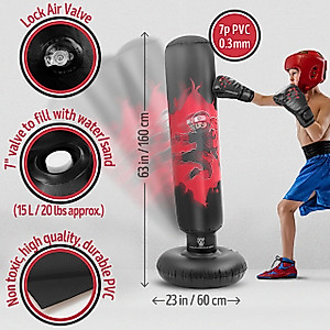 THB Inflatable Punching Bag for Kids, 63" Freestanding Ninja Boxing Bag Including Electric Air Pump with Gloves for Practicing Karate, Taekwondo, MMA (Black)