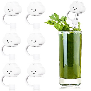 Silicone Straw Tips Cover 6 Pack Reusable Cloud Shape Straw Covers Protector Cute Straw Plugs Drinking Straw Tips Lids Anti-dust Silicone Straw Caps for 6-8 mm Straws (White Cloud style)