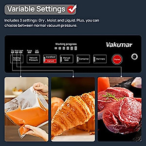 Vacuum Sealer, Vakumar 90Kpa Food Vacuum Sealer Machine Built-in Cutter & Bag Storage, Food Preservation Dry/Moist /Liquid Mode, Perfect for Liquid-Rich Foods Including Fresh Meats, Marinades, Sauces and More, Handle Locked Design