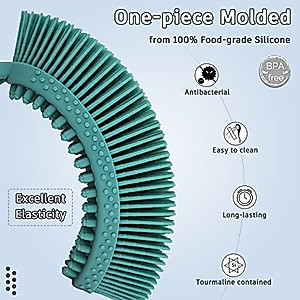 FREATECH Silicone Body Scrubber - Dual-sided Bath Shower Loofah Body Cleansing Brush for Gentle Exfoliation and Massage, Hygienic and Easy to Clean, for Men, Women and Kids, All Skin Types, Green