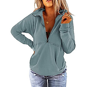 PGANDS Women's Casual Long Sleeve Half Zip Up Sweatshirt Hoodies Lapel Plain Stylish Loose Pullover Tops for Leggings
