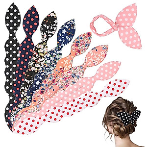 XieNie Hair Bun Makers 8PCS, French Twist Donut Maker Magic Fabric and Foam Sponge Hair Styling Tools for Women Girls, 4 Dotted+4 Floral, Accessories for Everyday Wear and Occasions