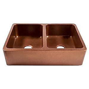 Sinkology Lange Copper 32" Double Bowl Undermount Farmhouse Apron Kitchen Sink