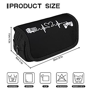 Gamer Heartbeat Funny Video Games Large Capacity Pencil Case Multi-Slot Pencil Bag Portable Pen Storage Pouch with Zipper
