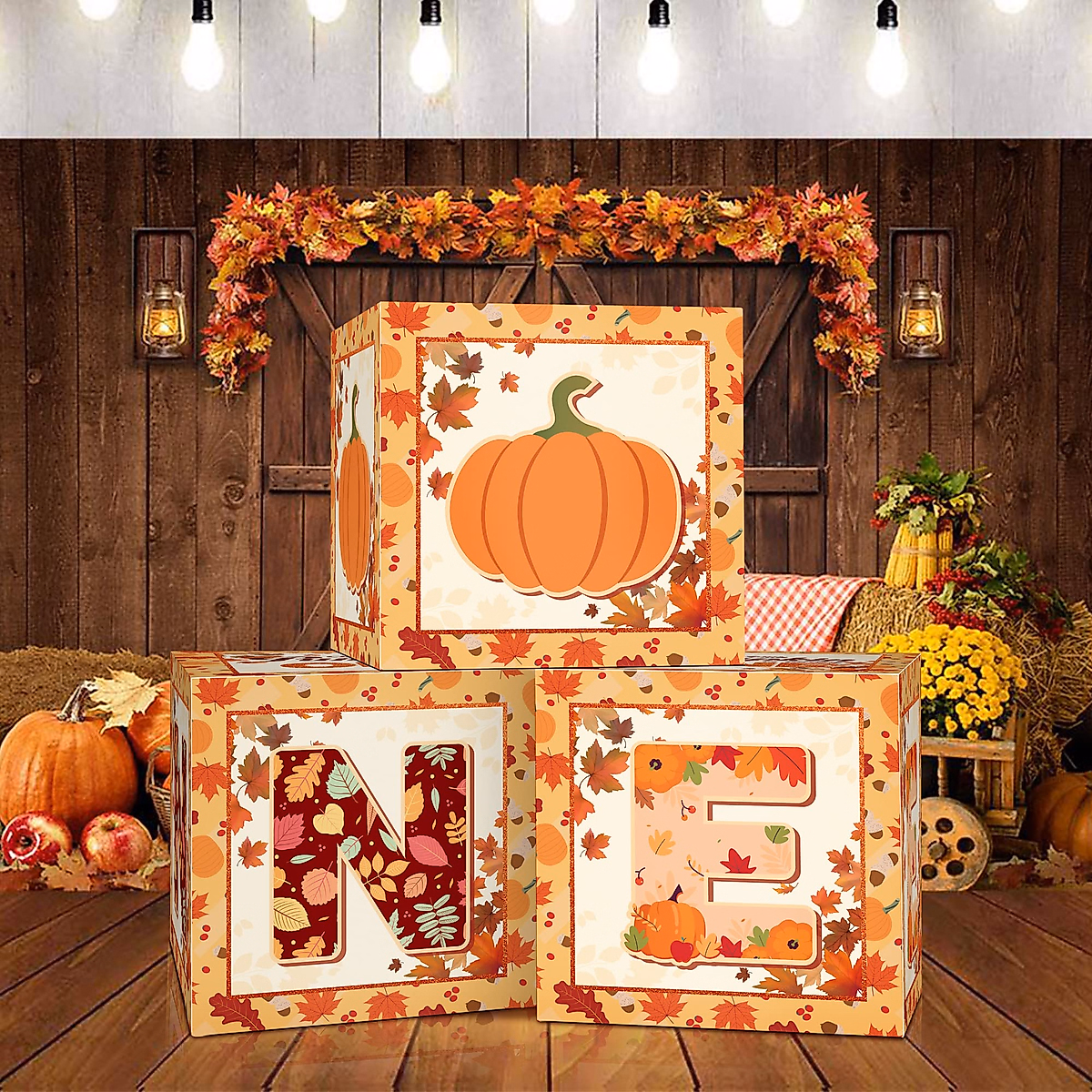Little Pumpkin 1st Birthday Fall Decorations Balloon Boxes,3pcs One Boxes in Fall Little Pumpkin Theme for First Birthday Baby Party Decorations Supplies