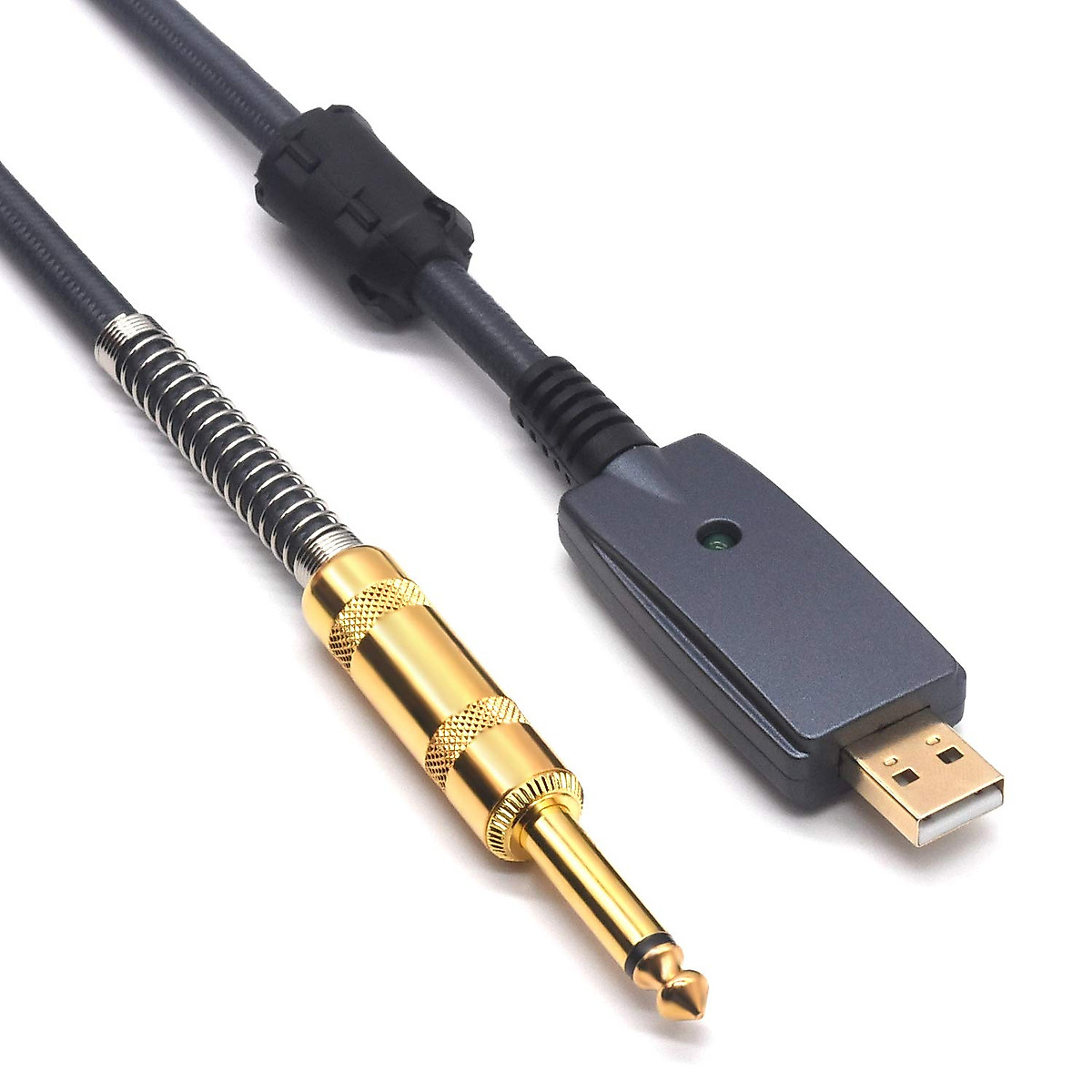 SiYear USB Guitar Cable -USB Interface Male to 6.35mm 1/4" TS Mono Electric Guitar Converter Cable, Guitar Computer Connector Cord Adapter for Instruments Recording Singing Etc(Blue Grey-3M