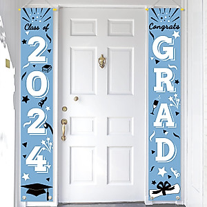 Graduation Porch Banner Class Sign Light Blue Congrats Grad Hanging Flags High School College University Party Decoration For Front Door Outdoor Light Blue