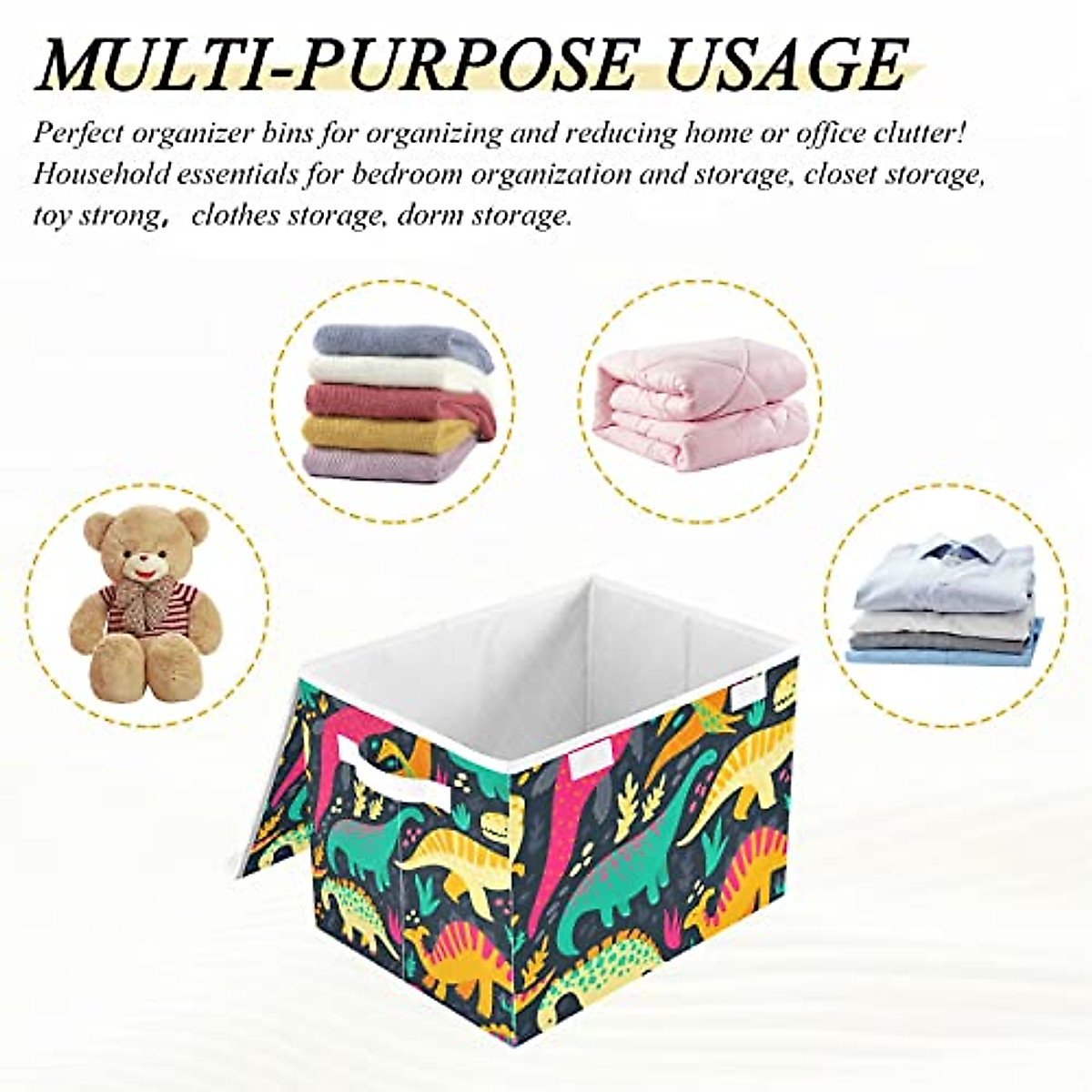 innewgogo Dinosaur Storage Bins with Lids for Organizing Organizer Containers with Handles Oxford Cloth Storage Cube Box for Home