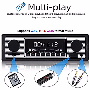 FYPLAY Classic Bluetooth Car Stereo , FM Radio Receiver, Hands-Free Calling, Built-in Microphone, USB/SD/AUX Port, Support MP3/WMA/WAV, Dual Knob Audio Car Multimedia Player, Remote Control
