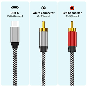 PPTVC USB Type C to 2 RCA Audio Cable,Type-C RCA Cable 6ft, 2rca Jack USB-C Audio Line for Xiaomi,LG,Home Theater Amplifier,DVD, TV Speaker