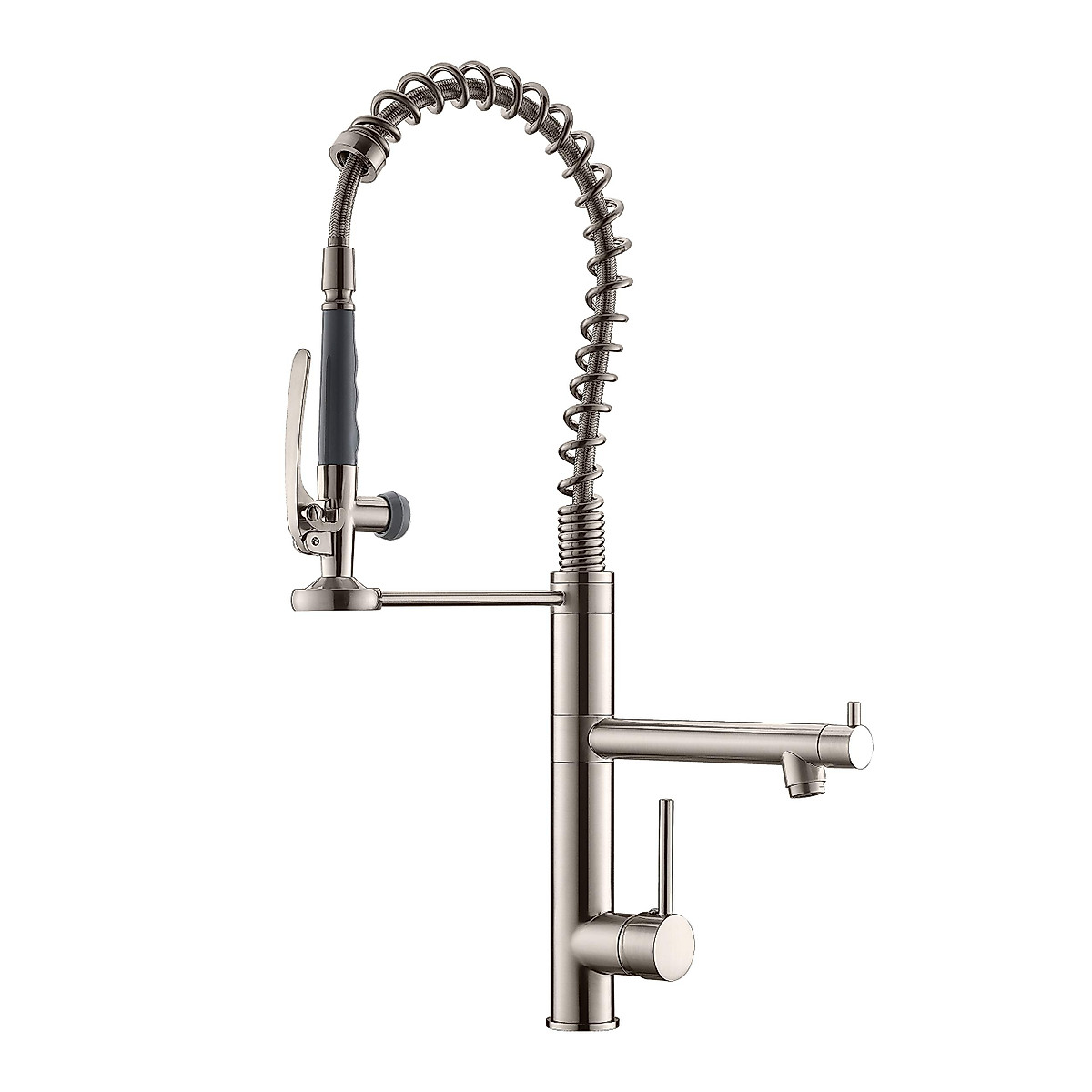 Commercial Kitchen Faucet with Pull Down Sprayer,AIMADI Modern Single Handle High Arch Pre-Rinse Spring Kitchen Sink Faucet,Brushed Nickel