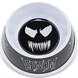 Buckle-Down Dog Food Bowl Venom Face Icon Text Black Grays White 16 Ounces, 8.2" x 8.2", (PBWL1-MLM-7.5-VNM)
